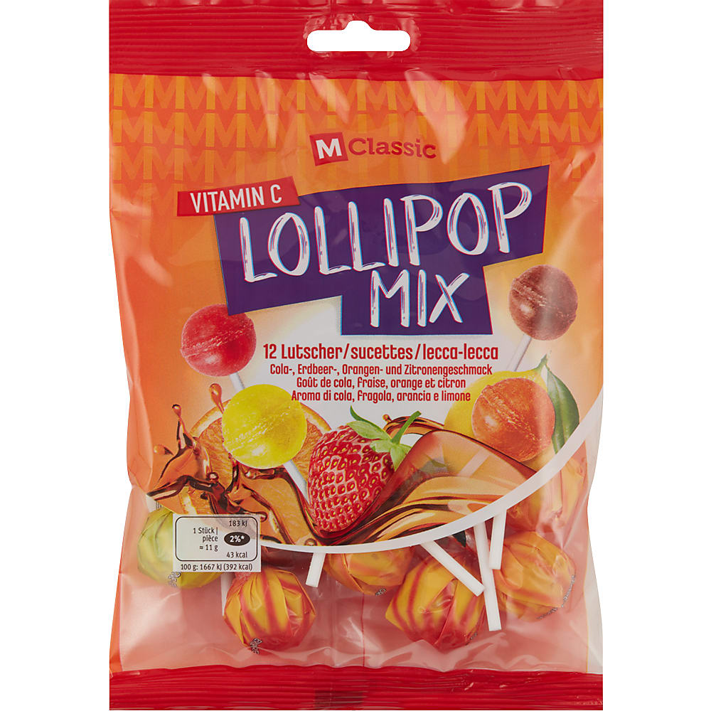 Buy M-Classic · Lollipop lollipop · cola, strawberry, orange, lemon • Migros