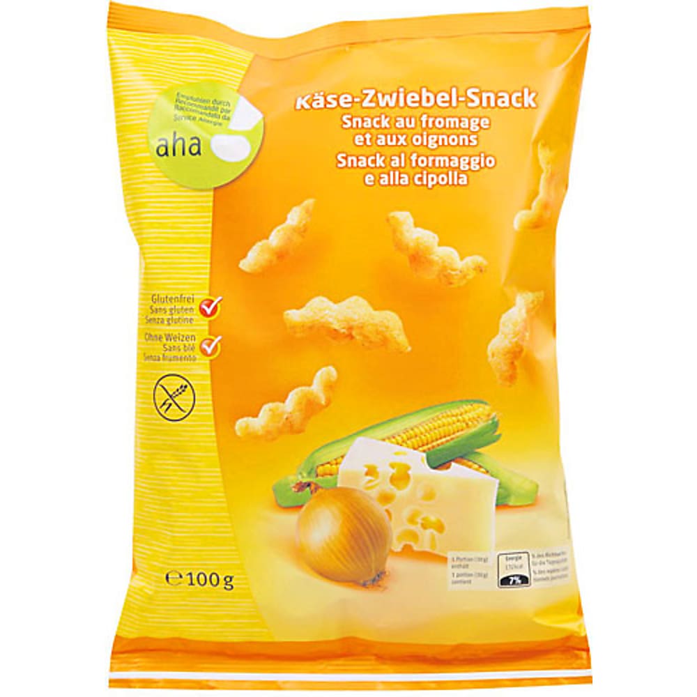 aha! · Snack au fromage et aux oignons · Sans gluten • Migros