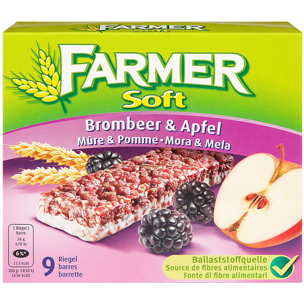 Farmer Soft · Cereal bars · Blackberry & Apple • Migros