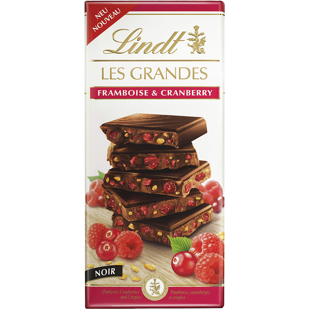 Lindt Les Grandes · Tablette de chocolat · Noir - Framboise & Cranberry ...