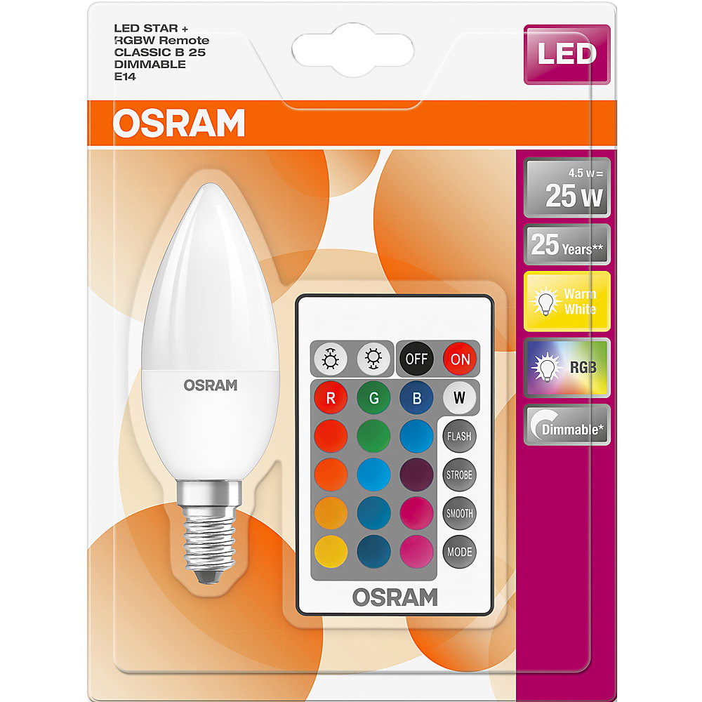 Buy Osram LED STAR · Lamp Classic B - RWGB Remote · 25W - E14 Matt ...