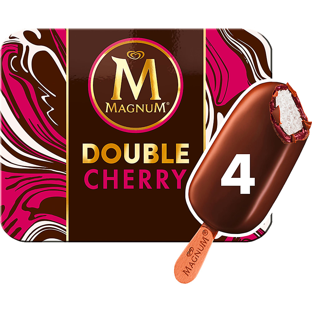 Magnum Double · Glace au chocolat avec une sauce cerise fruitée ...