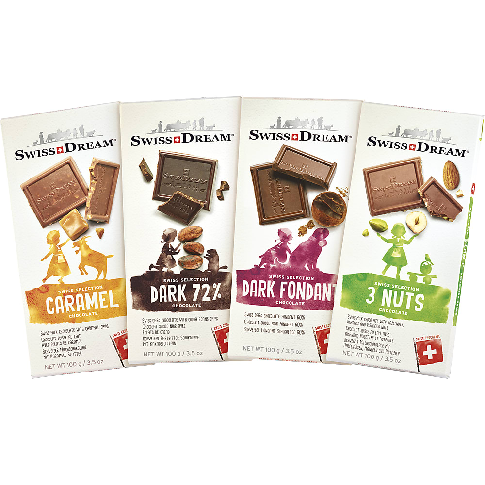Swiss Dream · Chocolate bar gift set · 1x caramel, 1x dark 72%, 1x dark ...