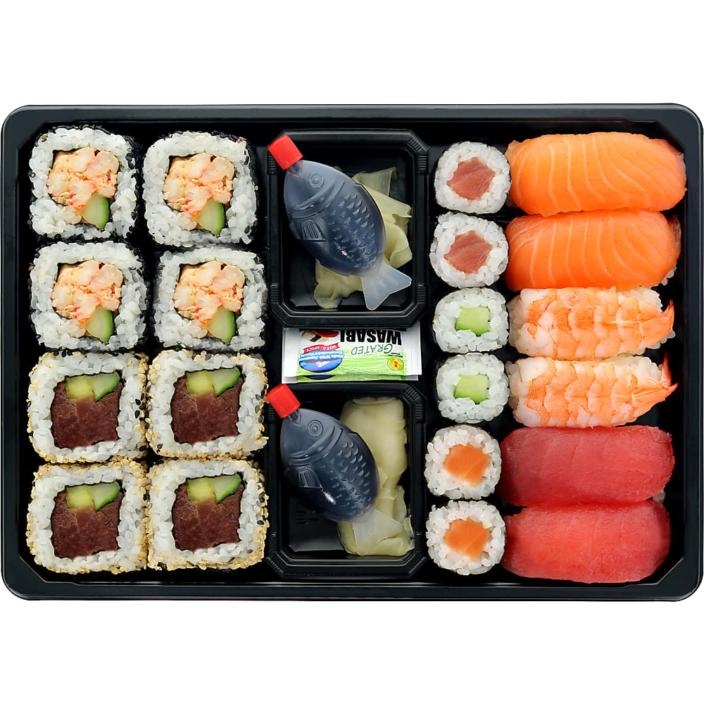 Sushi Mania · Party Box Sushi Mix · avec gingembre, wasabi et sauce ...