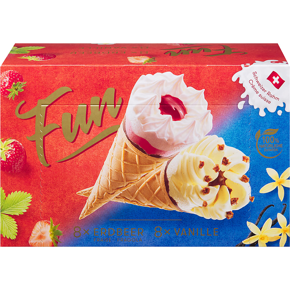 Fun · Waffle Cornet · 8x vanilla - 8x strawberry • Migros