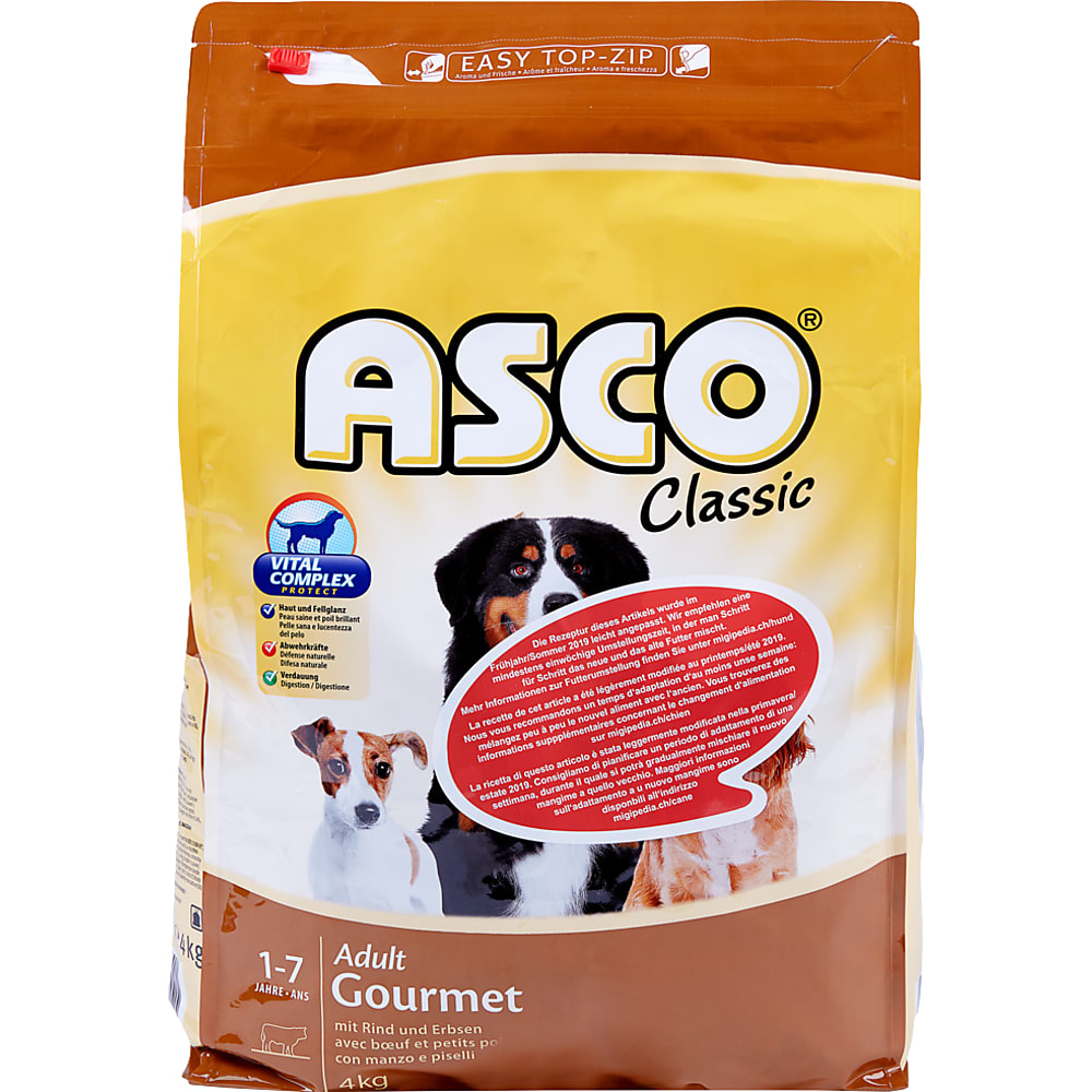 Asco Classic Gourmet · Croquettes for dogs · with beef and peas • Migros