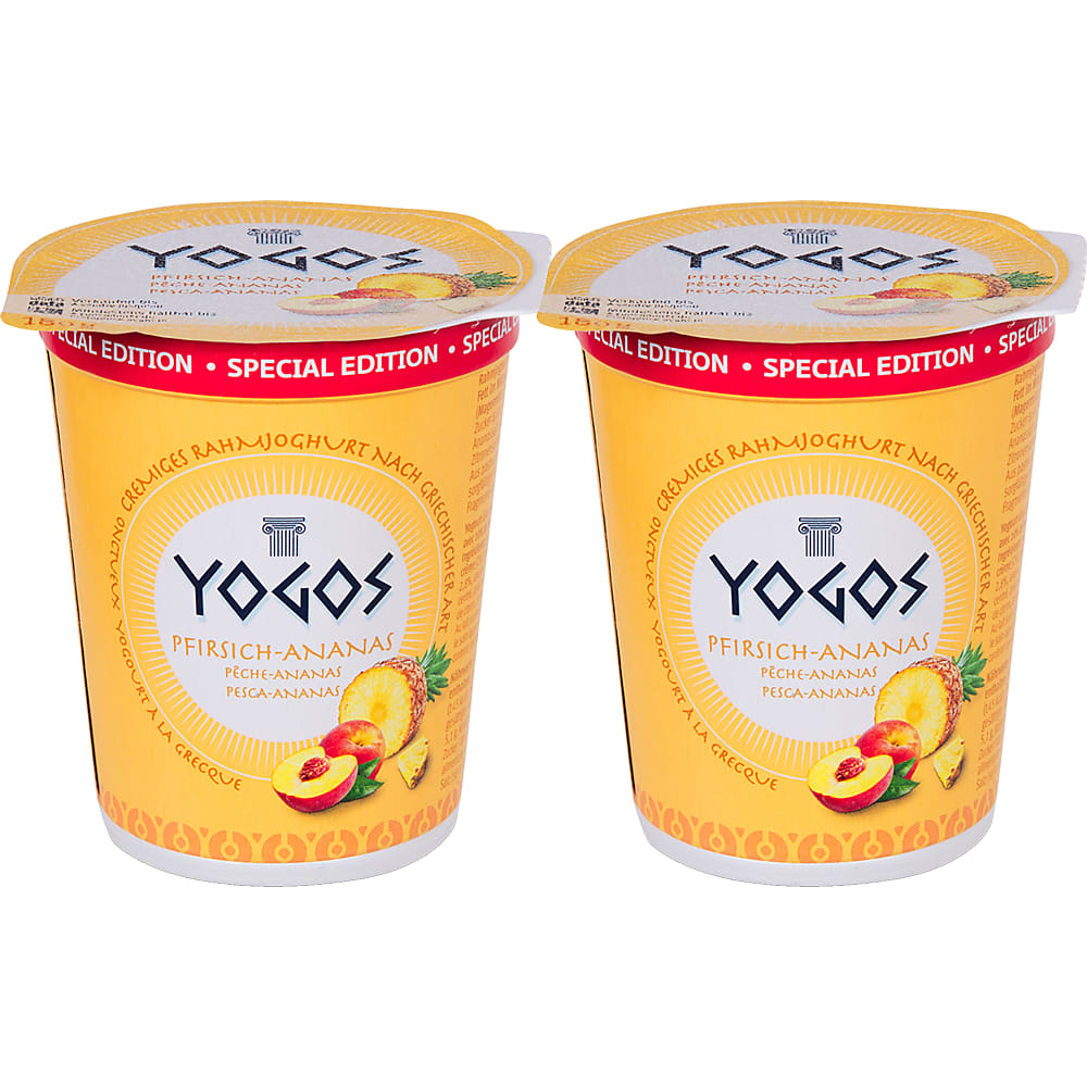 Yogos · Greek style cream yogurt · Peach-Pineapple • Migros