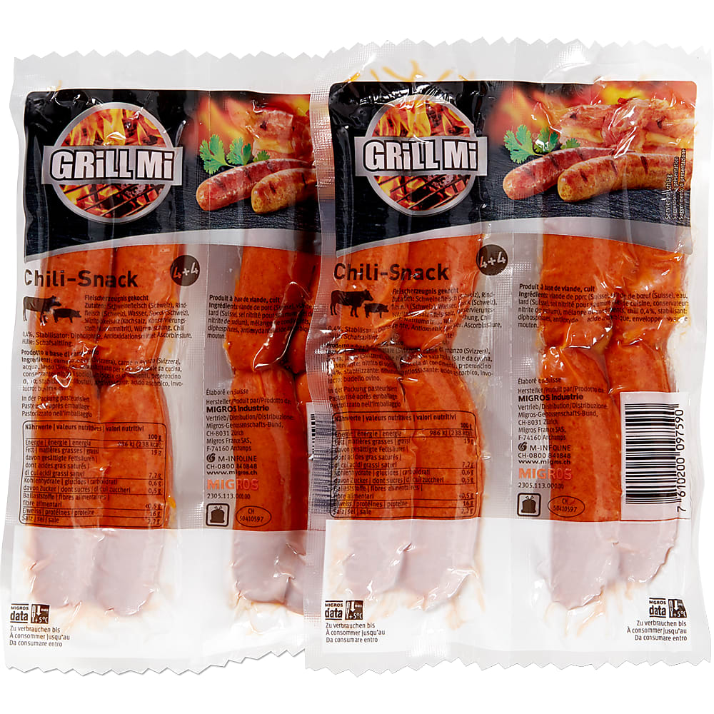 GrillMi · Grill sausage · Chili-Snack • Migros