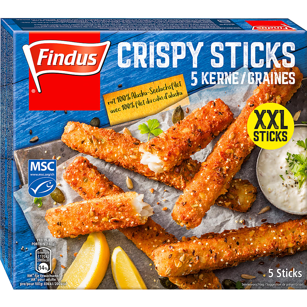 Findus Crispy Sticks · Alaska pollack fillet · 5 cores • Migros