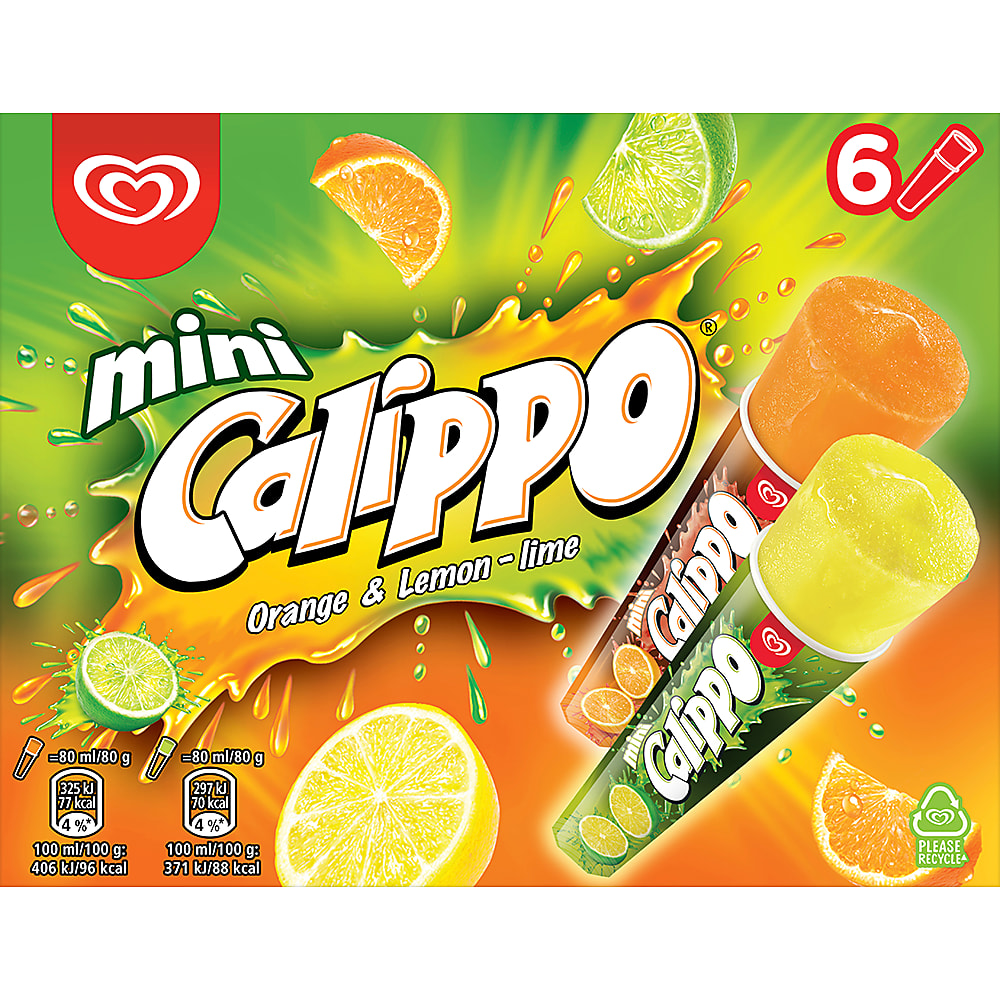 Lusso Mini Calippo · Wassereis Orange · Orange & Lemon Lime • Migros