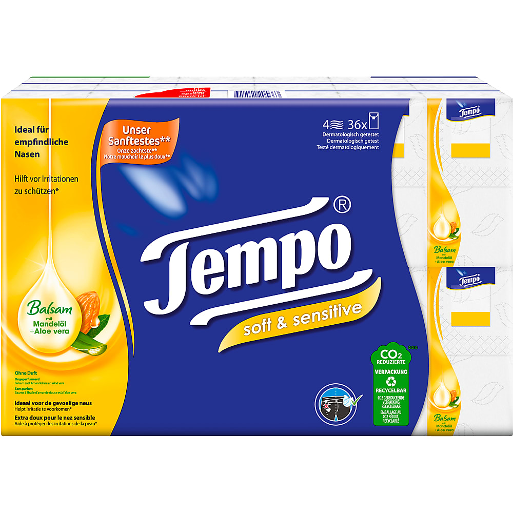 Tempo Soft & Sensitive · Pocket tissues · 36 x 9 sheets, 4 ply • Migros
