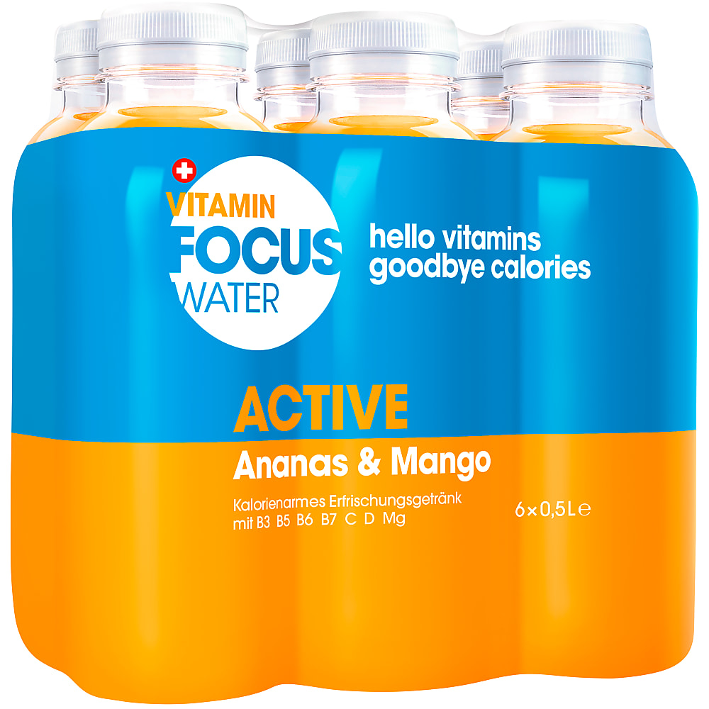 Focus Water Active · Vitamin Wasser · Ananas & Mango • Migros