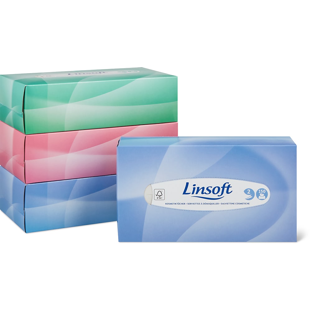 Linsoft · Serviettes démaquillantes · 4 x 150 feuilles, 2 plis • Migros