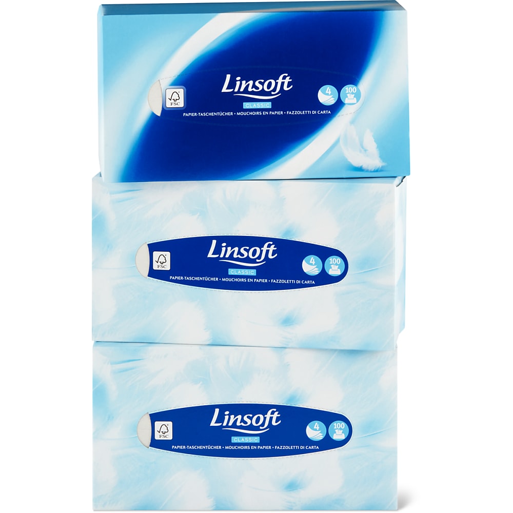 Linsoft Classic · Taschentücher · 3 x 100 Blätter, 4 lagig • Migros