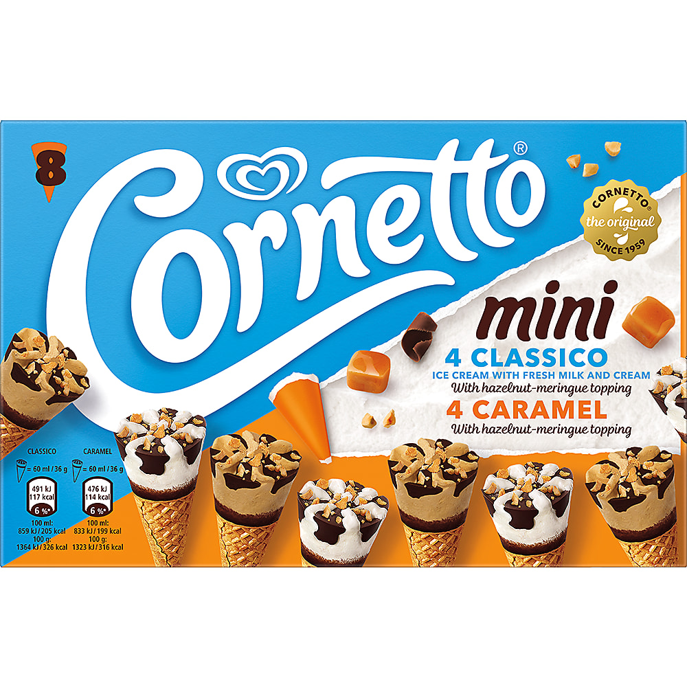 Lusso Cornetto Mini · Cornet glacé · Classico & Caramello • Migros