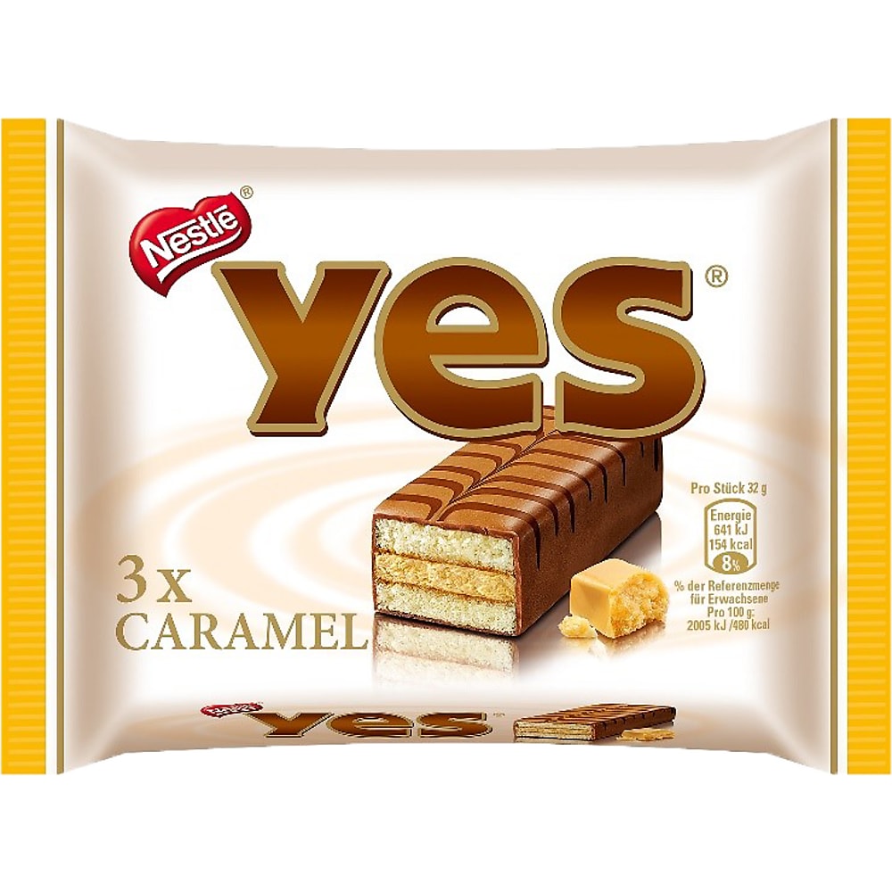 YES · Cake bar with filling · Caramel • Migros