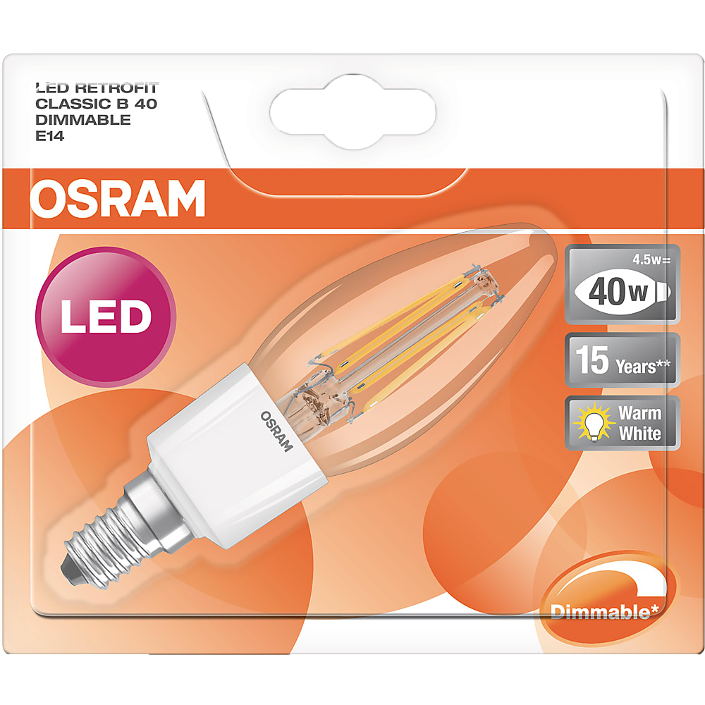 Osram LED RETROFIT · Lampe Classic B · 40W - E14 Klar, Warm White ...