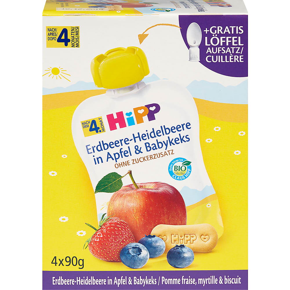 HiPP · Quetschbeutel · Nach 4 Monaten - Erbeere-Heidelbeere in Apfel und Babykeks • Migros Online
