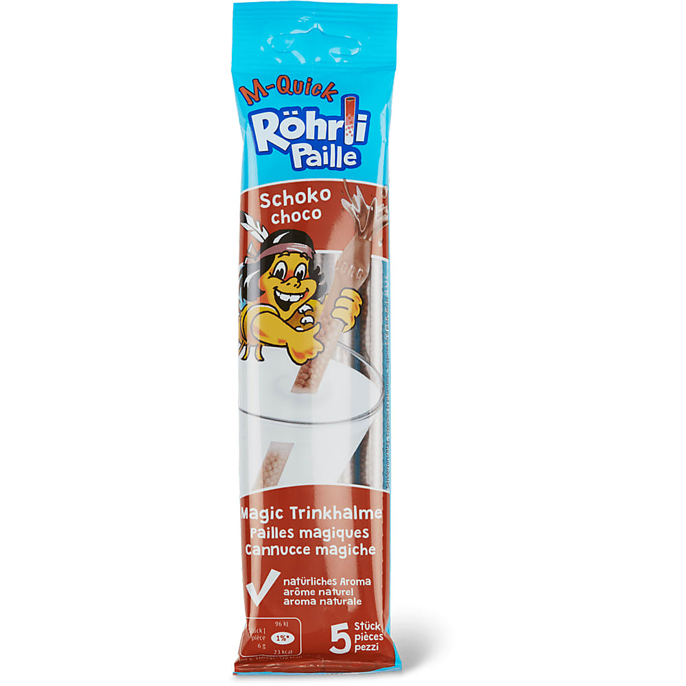 M-Quick · Magic straws · Granulated sugar and cocoa powder • Migros
