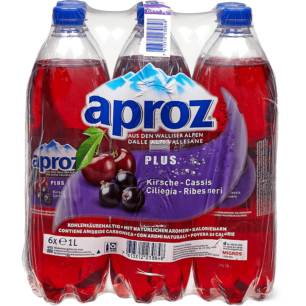 Aproz Plus · Kohlensäurehaltiges Mineralwasser mit natürlichen Aromen · Kirsche-Cassis • Migros ...