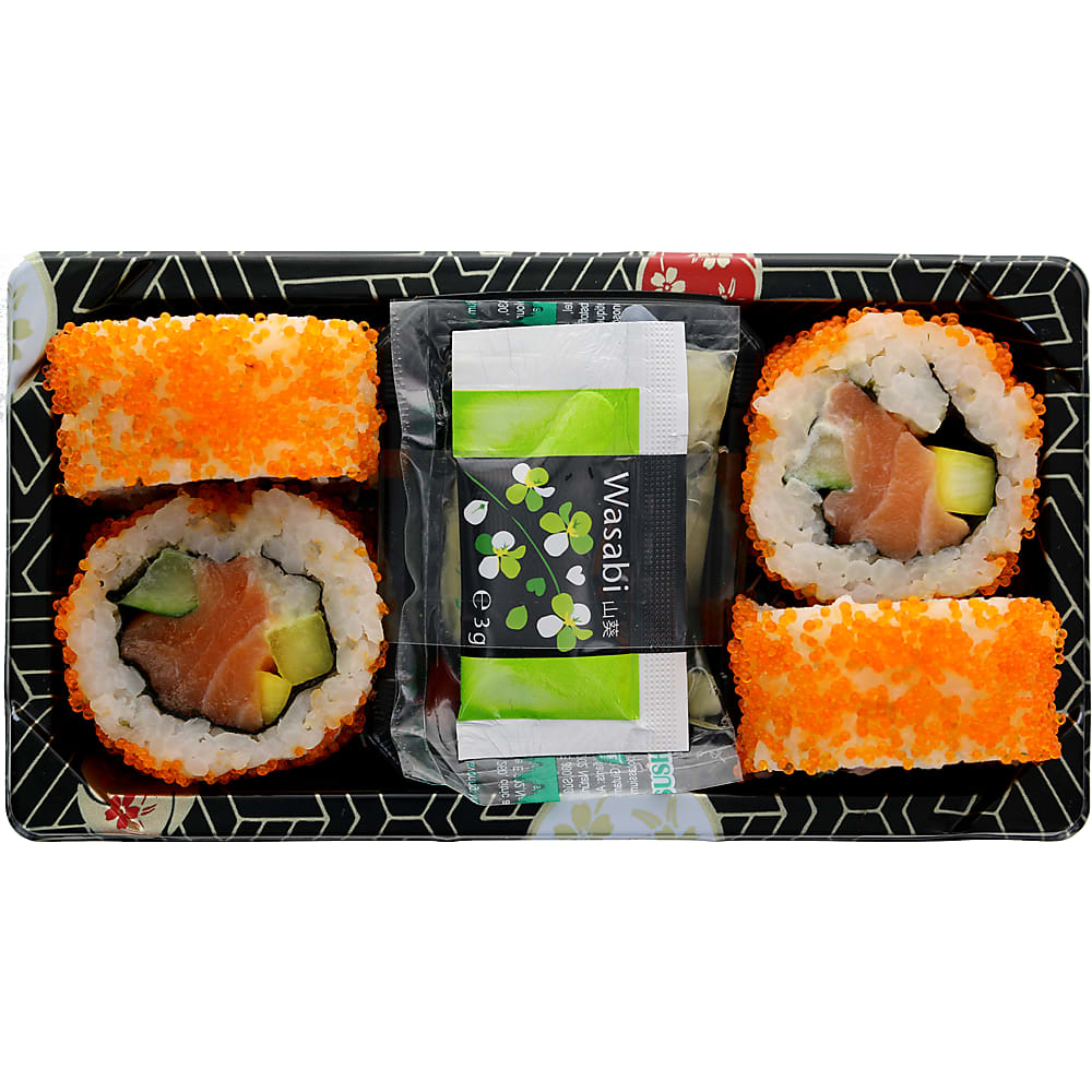 Sushi Mania · Sushi - Salmon Masago · mit Ingwer, Wasabi und Soja Sauce ...