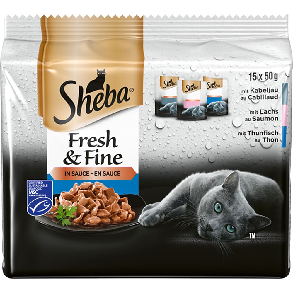 Buy Sheba Fresh & Fine · sliced in sauce · Salmon - Tuna - Cod • Migros
