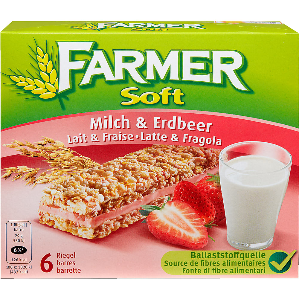 Buy Farmer Soft · Cereal bars · Milk & Strawberry • Migros