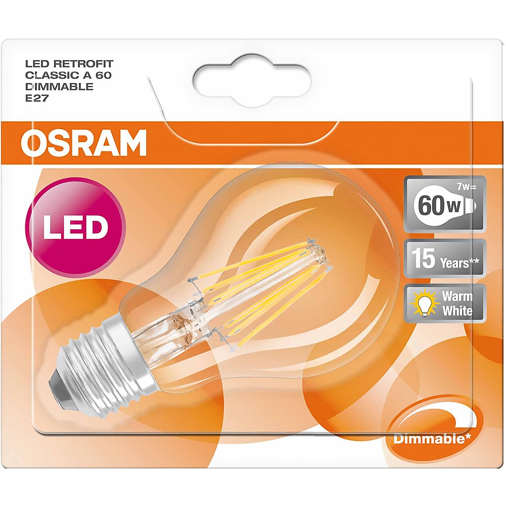 Buy Osram LED · Lamp Classic A Retrofit · 7W = 60W - E27 Clear Dimmable ...