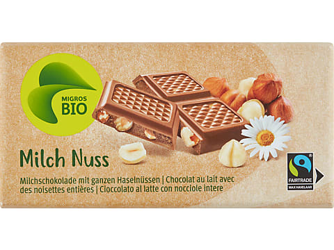 Buy Bio Fairtrade · chocolate bars · Milk chocolate with hazelnuts • Migros